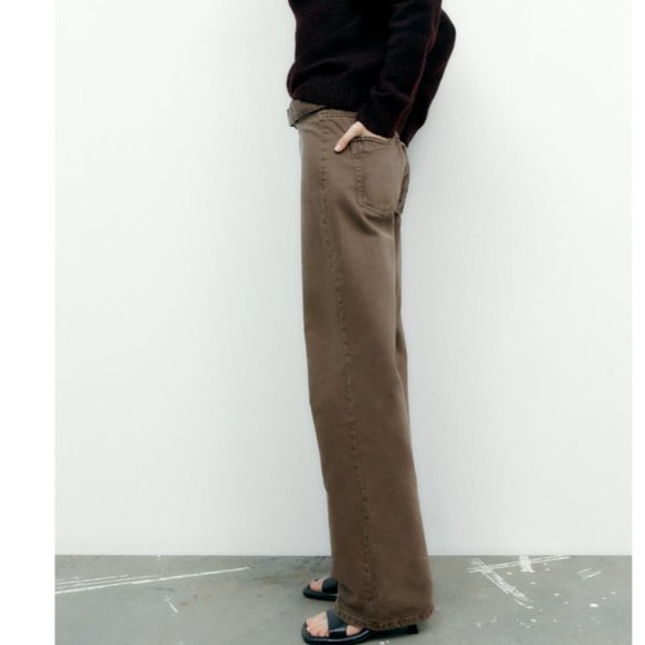 Zara | Jeans | Nwt Zara Trf Belted Wide Leg Jeans Chocolate Brown ...